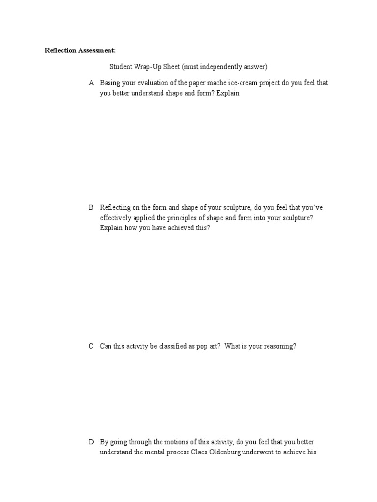 Sixth Grade Art Reflection Assessment | PDF | Shape | Rubric (Academic)