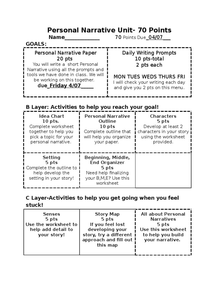 Personal Narrative Writing Unit Guide | PDF | Leisure