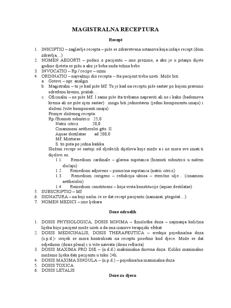 Magistralna Receptura Vjezbe Otkucane | PDF