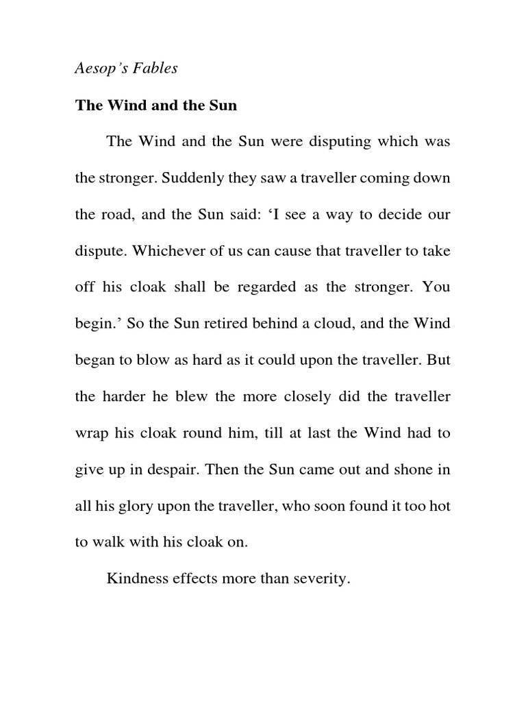 Aesop's Fables - The Wind and The Sun | PDF