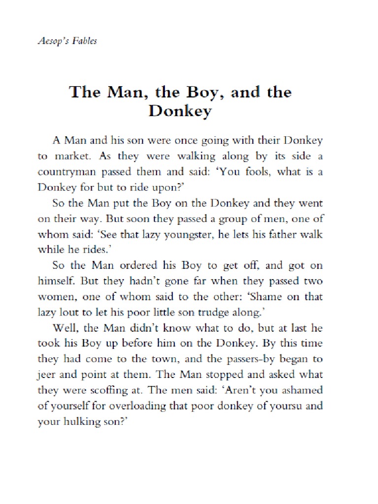 Aesop's Fables - The Man, The Boy, and The Donkey | PDF