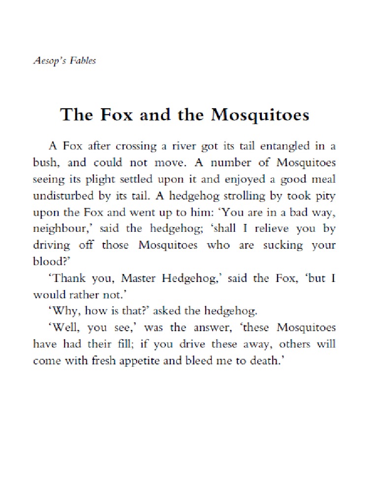 Aesop's Fables - The Fox and The Mosquitoes | PDF