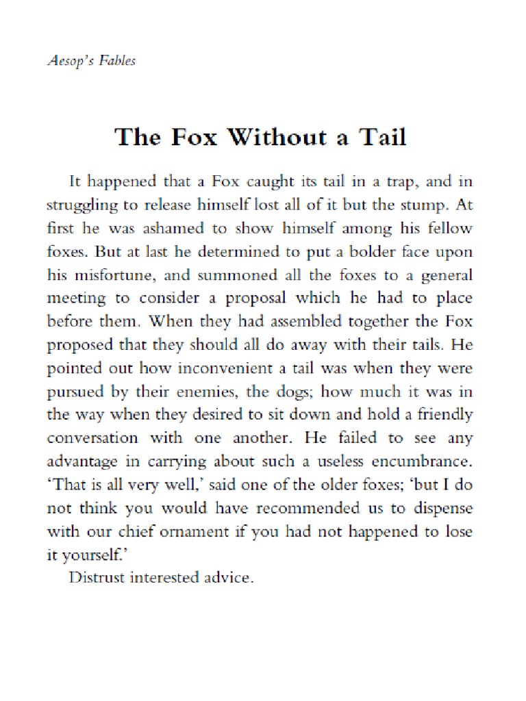 Aesop's Fables - The Fox Without A Tail | PDF