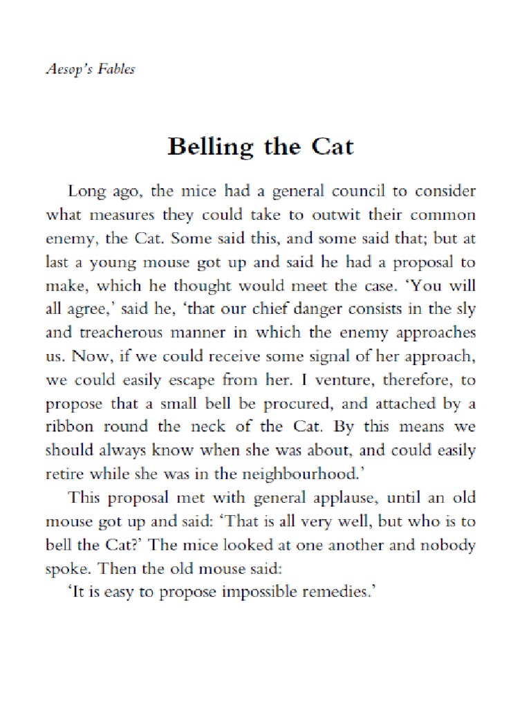 Aesop's Fables - Belling The Cat | PDF