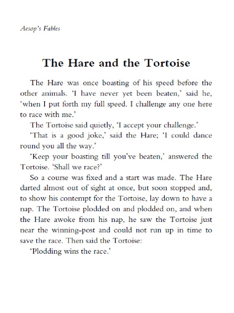 Aesop's Fables - The Hare and The Tortoise | PDF