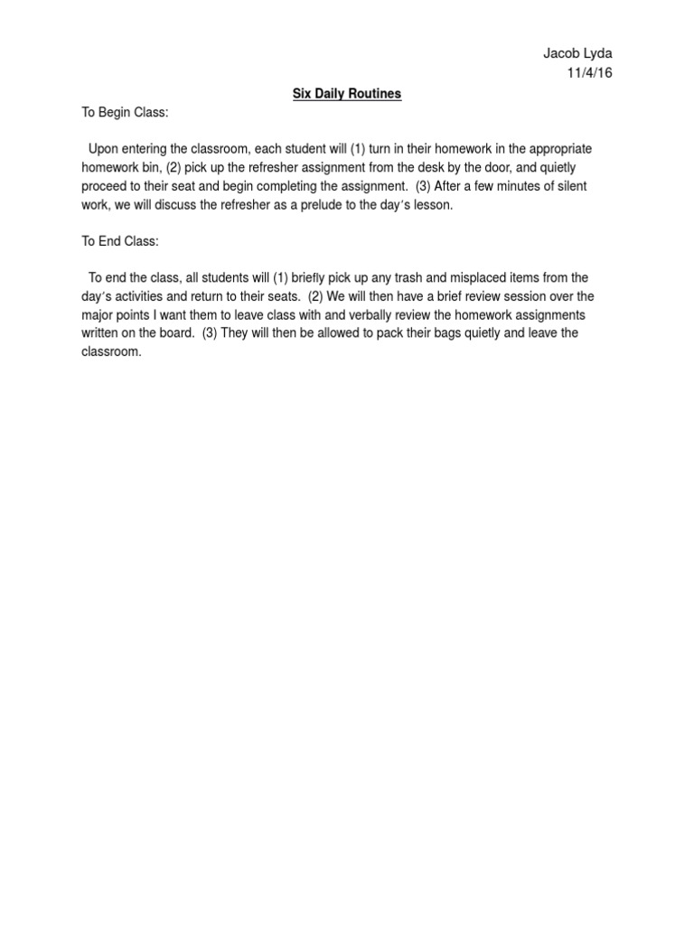 Six Daily Routines: Jacob Lyda 11/4/16 | PDF