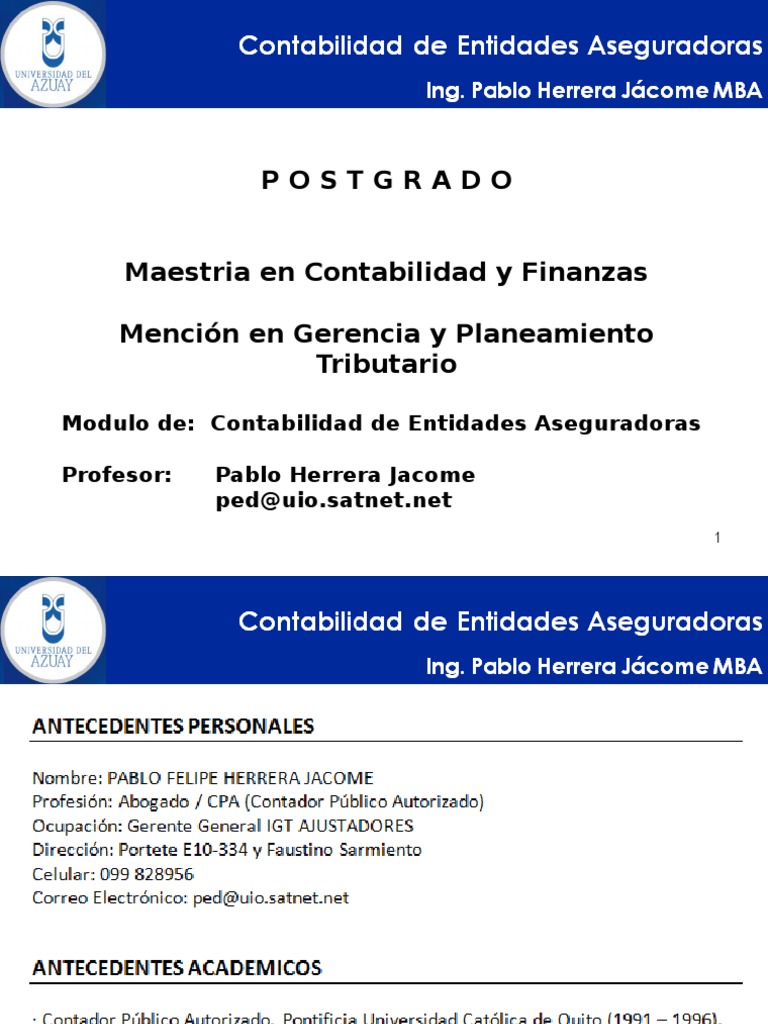 Contabilidad de Seguros Presentación1 | PDF | Póliza de seguros | Reaseguro