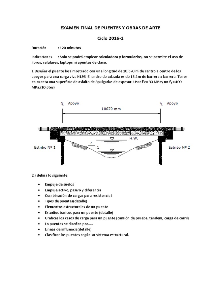 Examen Final de Puentes y Obras de Arte | PDF