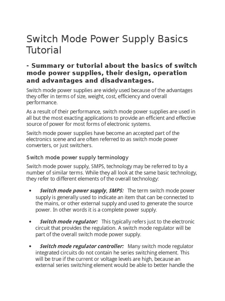 SMPS Basics: Design & Operation Guide | PDF | Power Supply | Capacitor