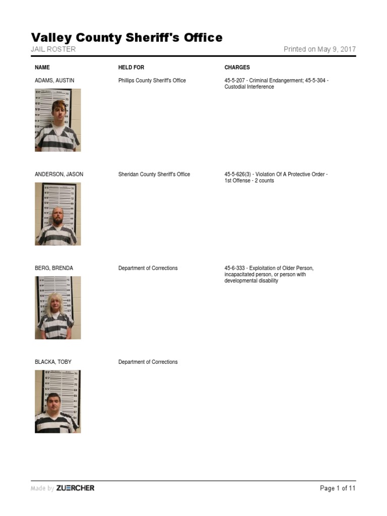 Valley County Sheriff's Office: Jail Roster Printed On May 9, 2017 | PDF