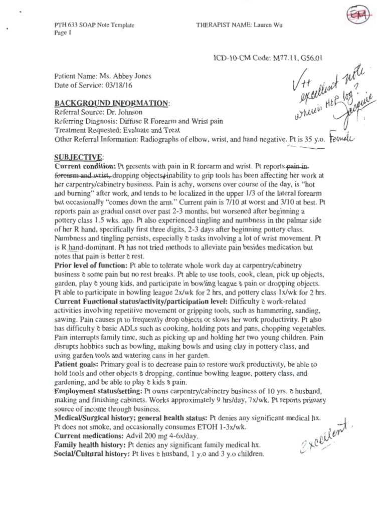 Soap Note | PDF | Anatomical Terms Of Motion | Carpal Tunnel Syndrome