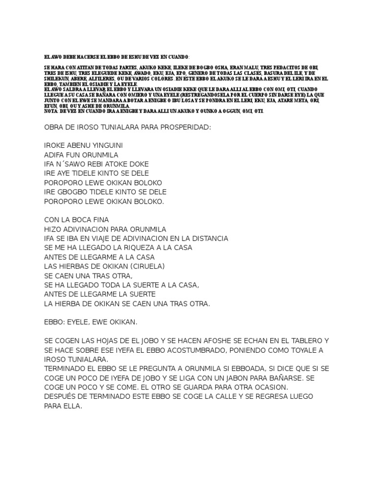 Ritual de Ebbo para Eshu y Prosperidad | PDF