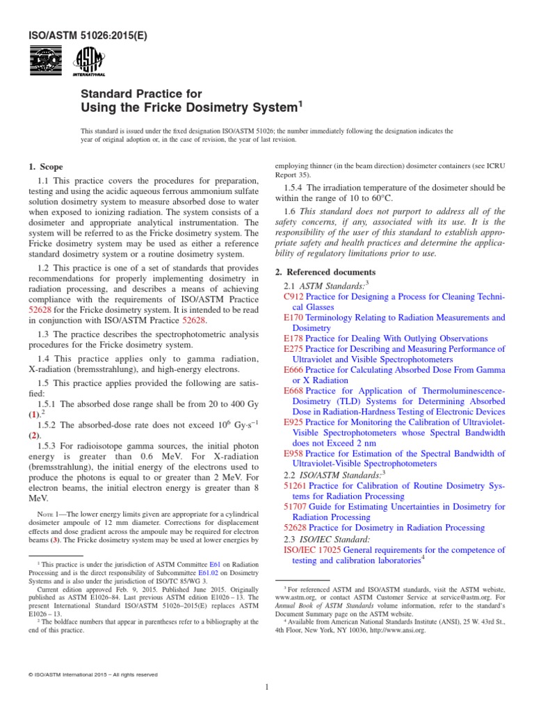 Iso Astm 51026-15 | PDF | Dosimetry | Ionizing Radiation