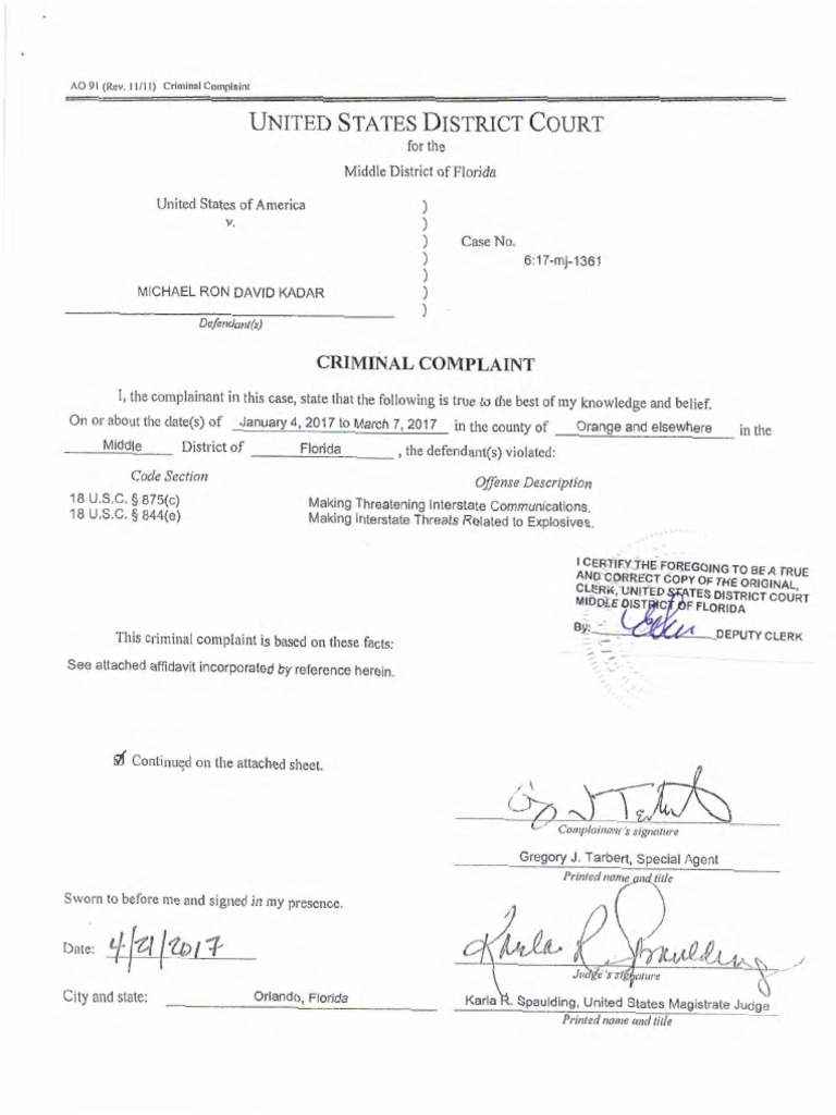Criminal Complaint in Florida Against Michael | PDF | Federal Bureau Of ...