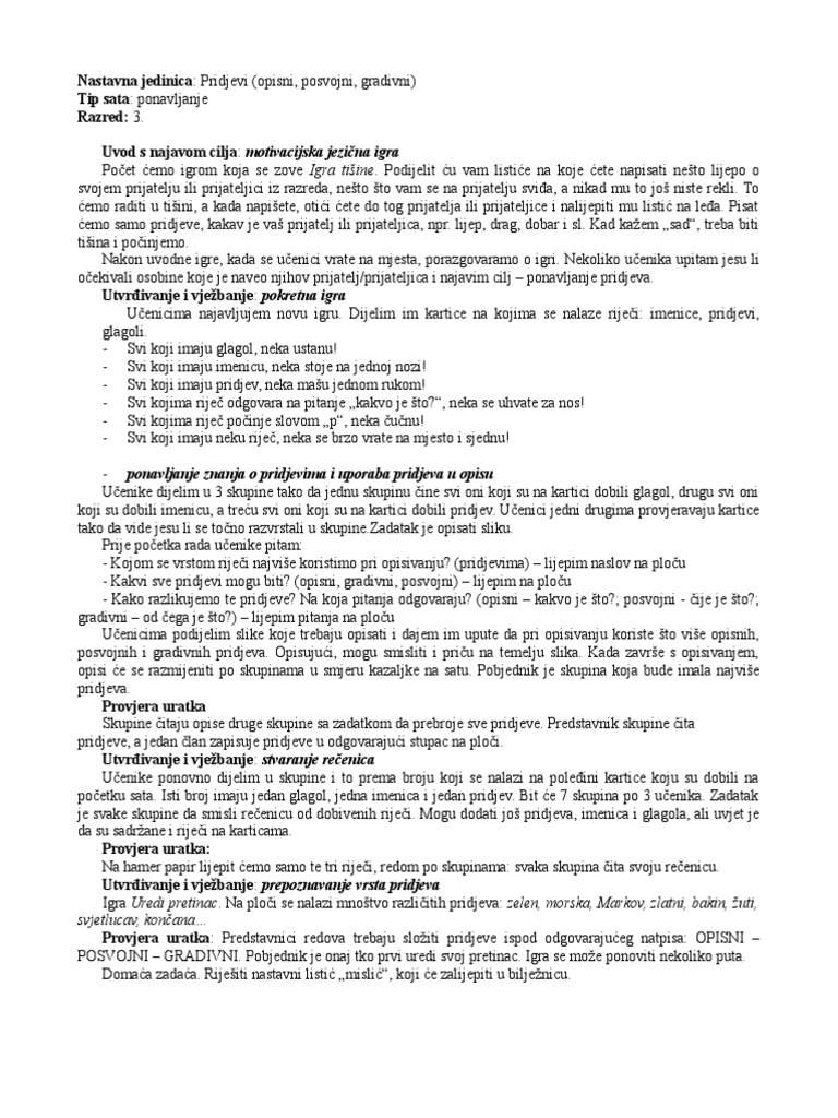 Primjer 2-Ponavljanje Pridjeva | PDF