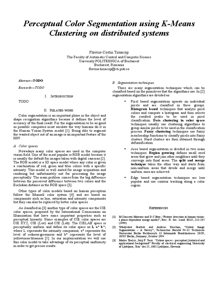 Perceptual Color Segmentation Using K-Means Clustering On Distributed Systems | PDF | Image ...