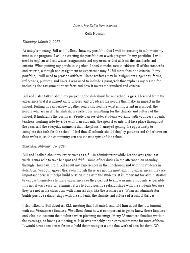 Internship Reflection Journal | Download Free PDF | Classroom | Teachers