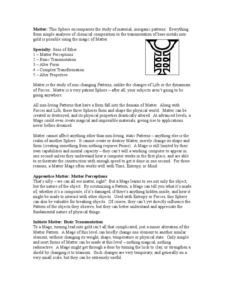 Matter Sphere For Mage The Ascension | PDF | Chemistry | Physics