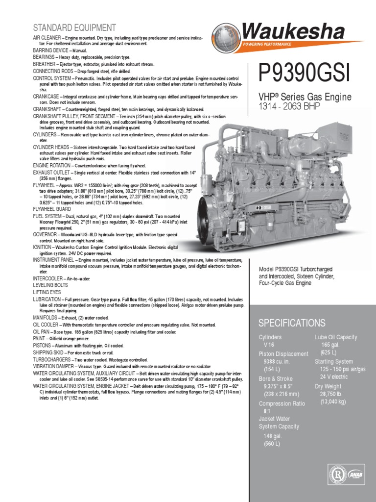Especificaciones Motor Waukesha 9390 | PDF | Valve | Turbocharger