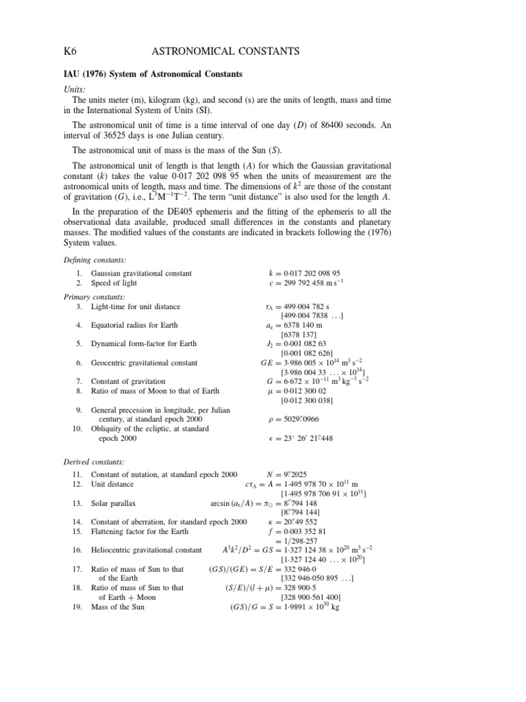 Astronomical Constants Iau - 1976 | PDF | Natural Satellite ...