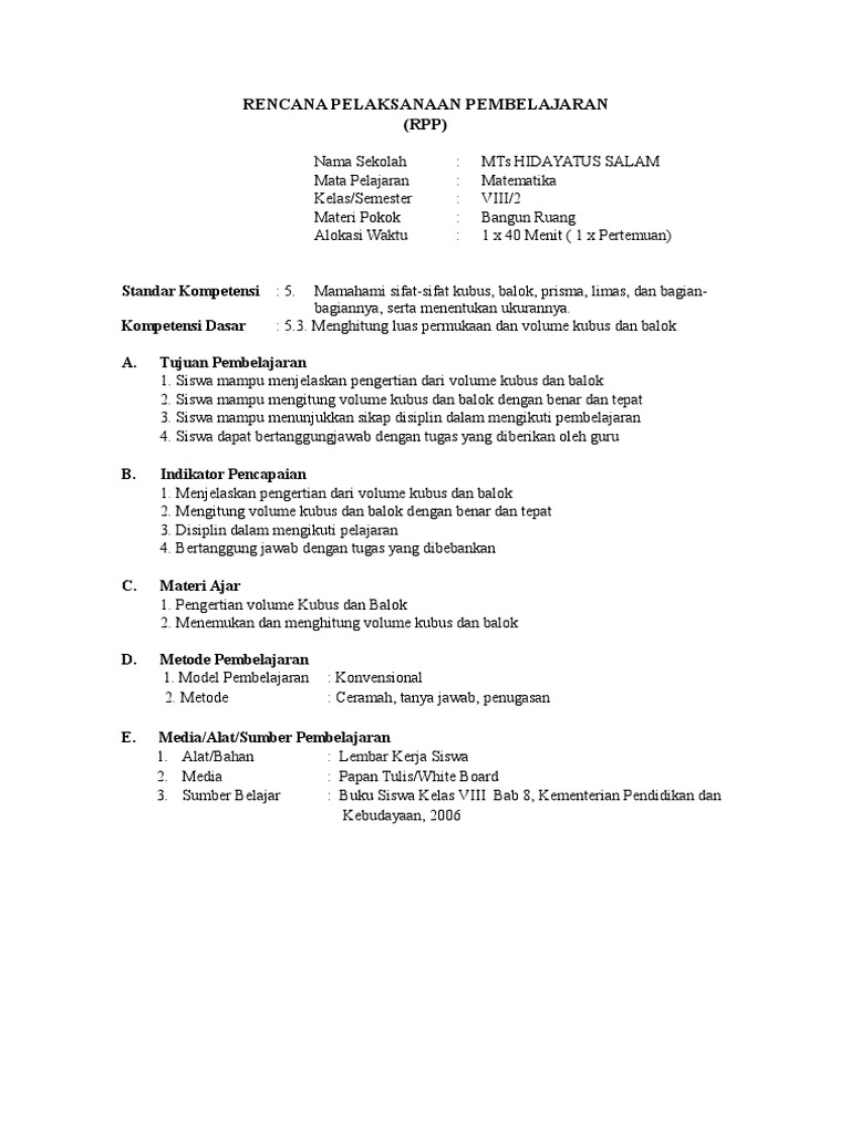 RPP Pembelajaran Konvensional Matematika | PDF