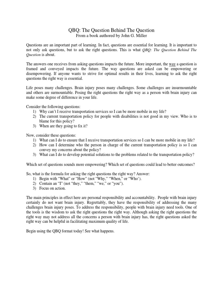Questions Behind The Question | PDF | Traumatic Brain Injury | Learning