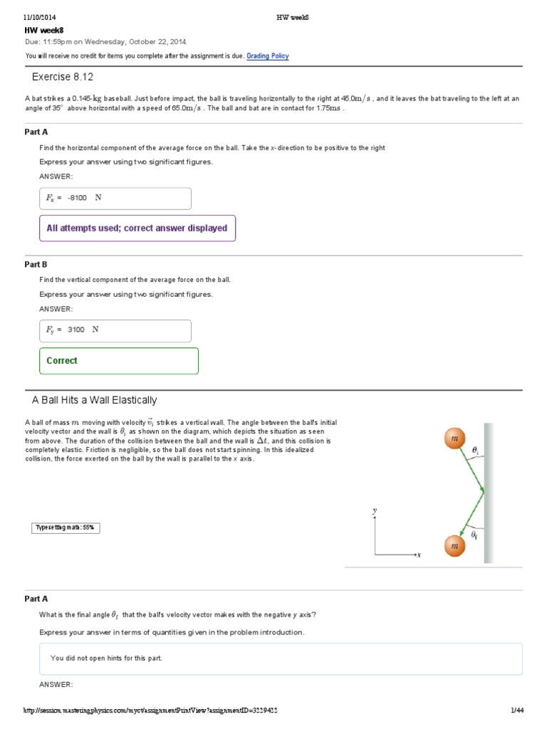 Week 8 Physics Homework Assignments | PDF | Momentum | Collision