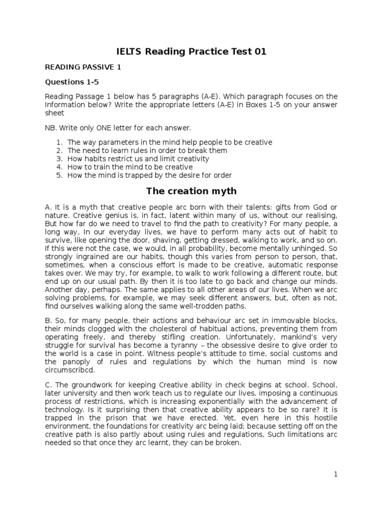 IELTS Reading Practice Test 01 | PDF | Voicemail | Creativity