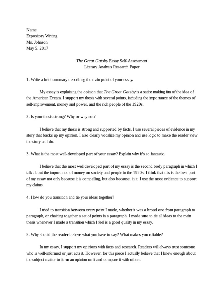 Andrew Tilley - Gatsbyselfassessment | PDF