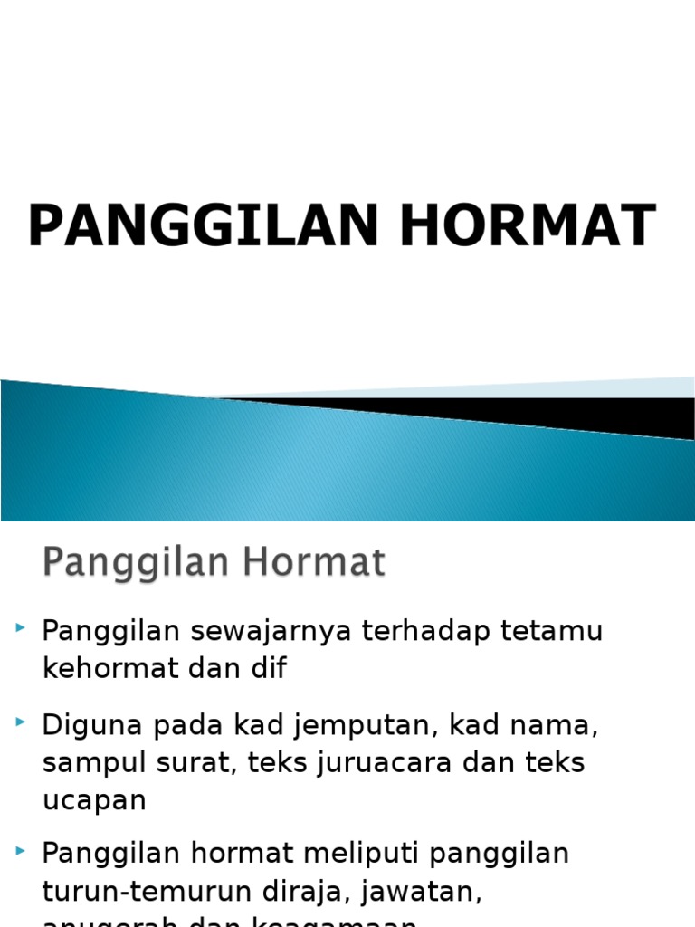 Gelaran Dan Panggilan Hormat | PDF | Politik | Kajian Bahasa Asing