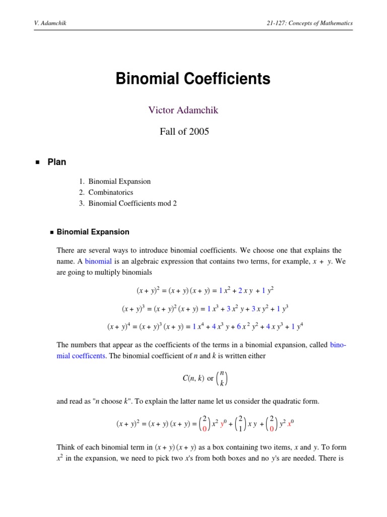 Binomial Coefficients: Victor Adamchik | PDF | Permutation | Combinatorics