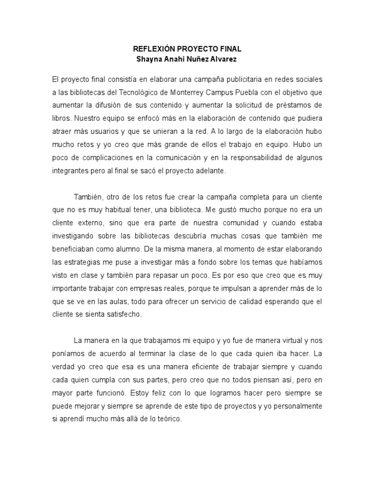 Reflexión - Proyecto Final