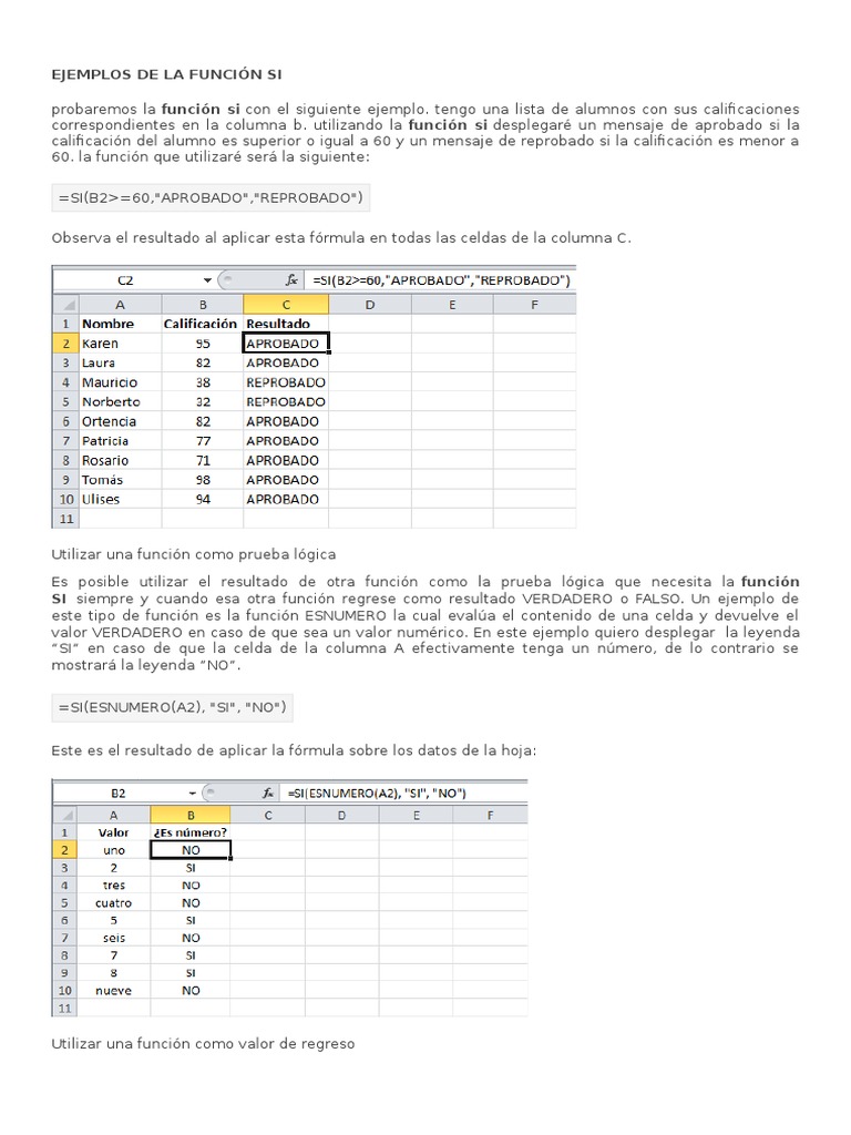 Ejemplos de La Función Si