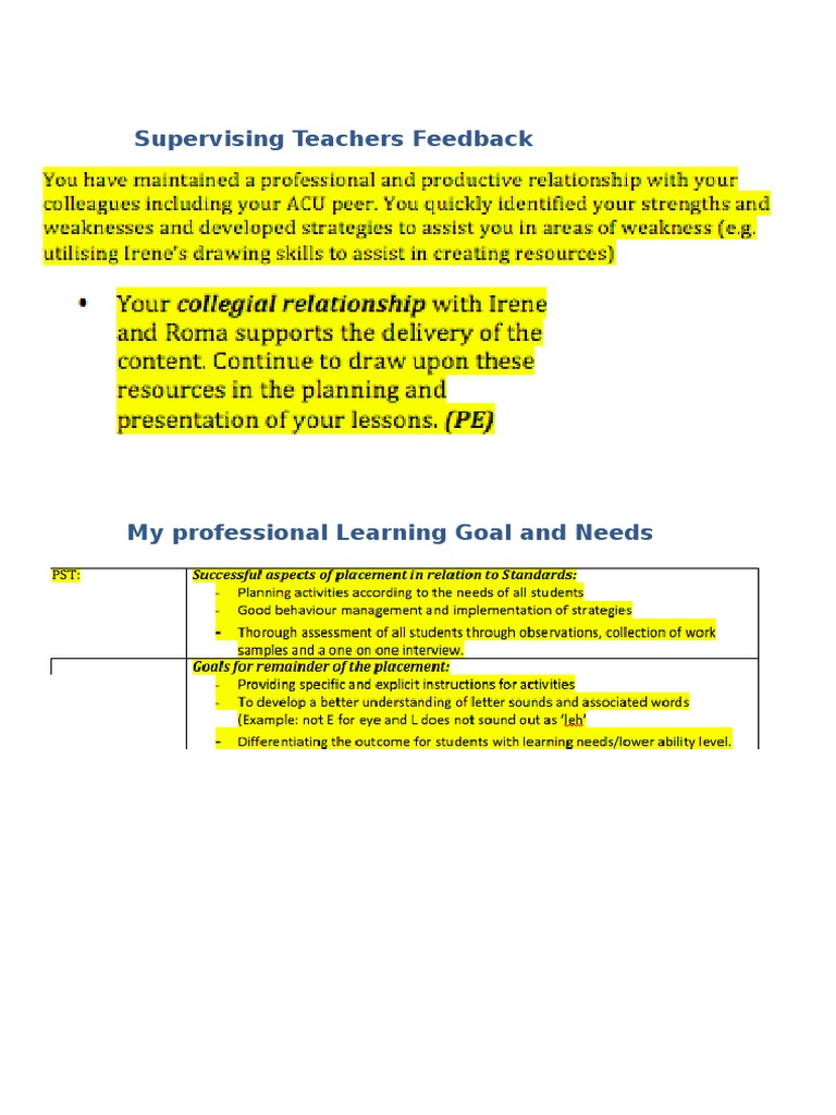 Supervising Teachers Feedback | PDF