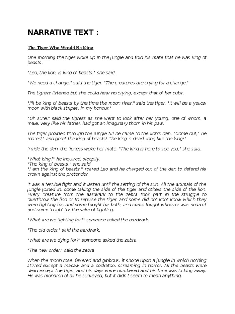 Narrative Text | PDF | Lion | Tiger