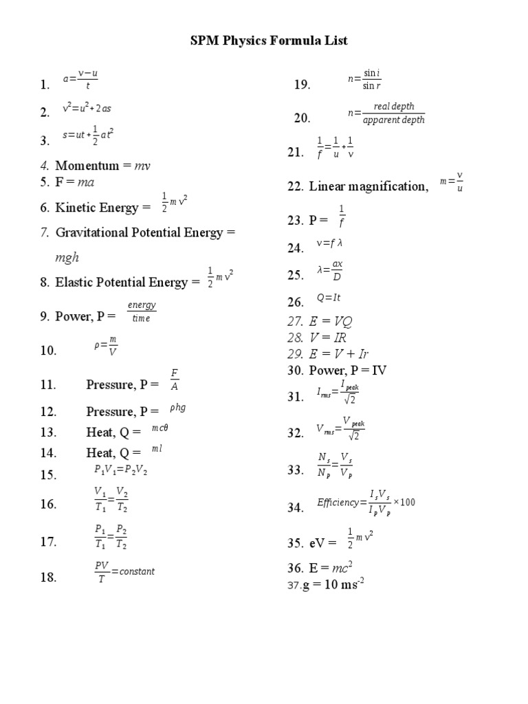 SPM Physics Formula Overview | PDF
