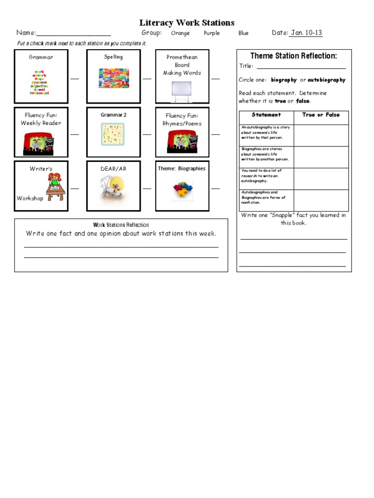 Literacy Work Stations Checklist | PDF | Writing | Books