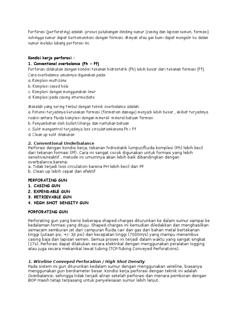 Proses dan Teknik Perforasi Sumur | PDF