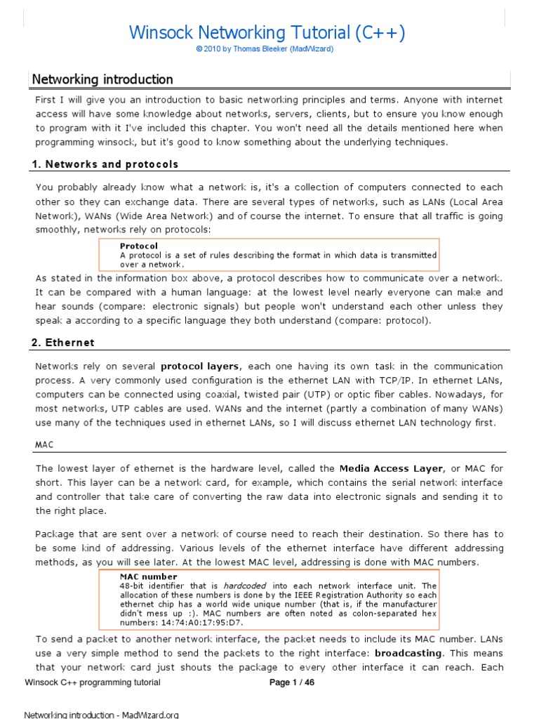 Winsock Networking Tutorial C Pdf Port Computer Networking Network Socket
