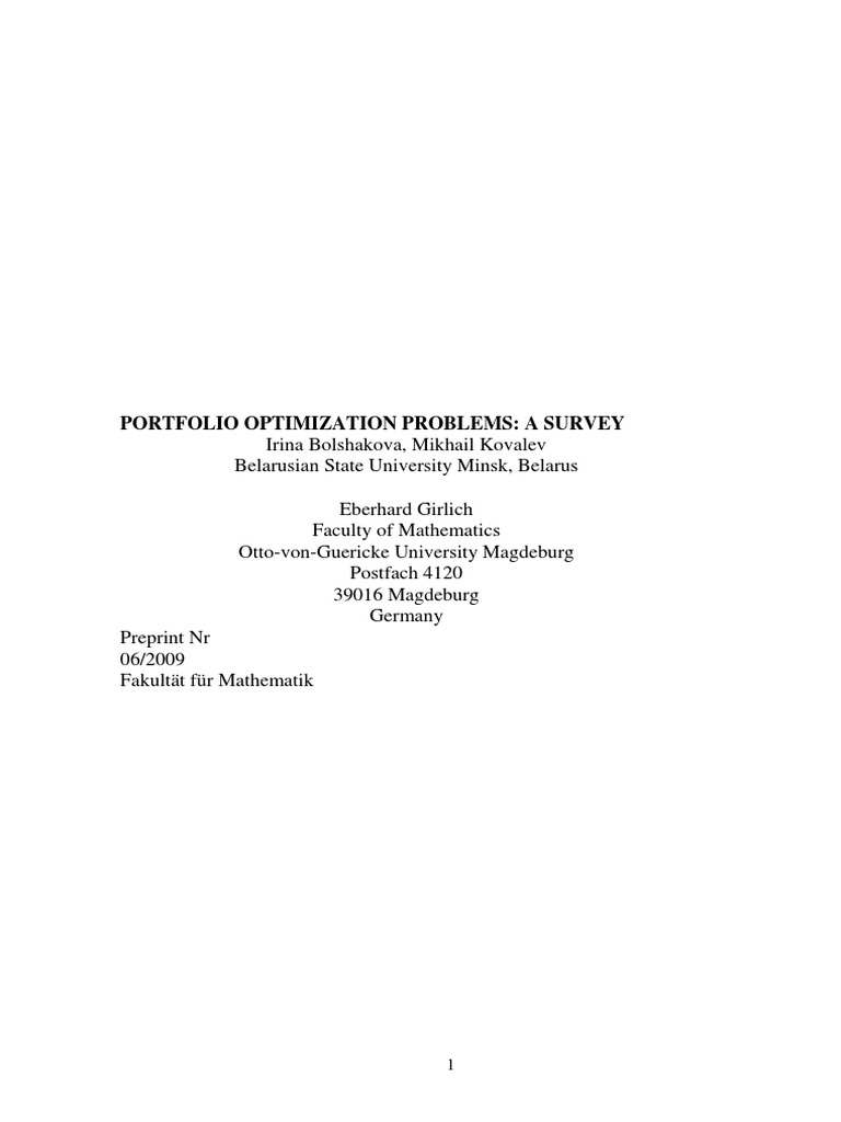Portfolio Optimization Problems A Survey | PDF Portfolio Optimization Problems A Survey | PDF