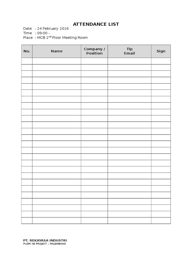 Attendance List for PUSRI IIB Meeting | PDF