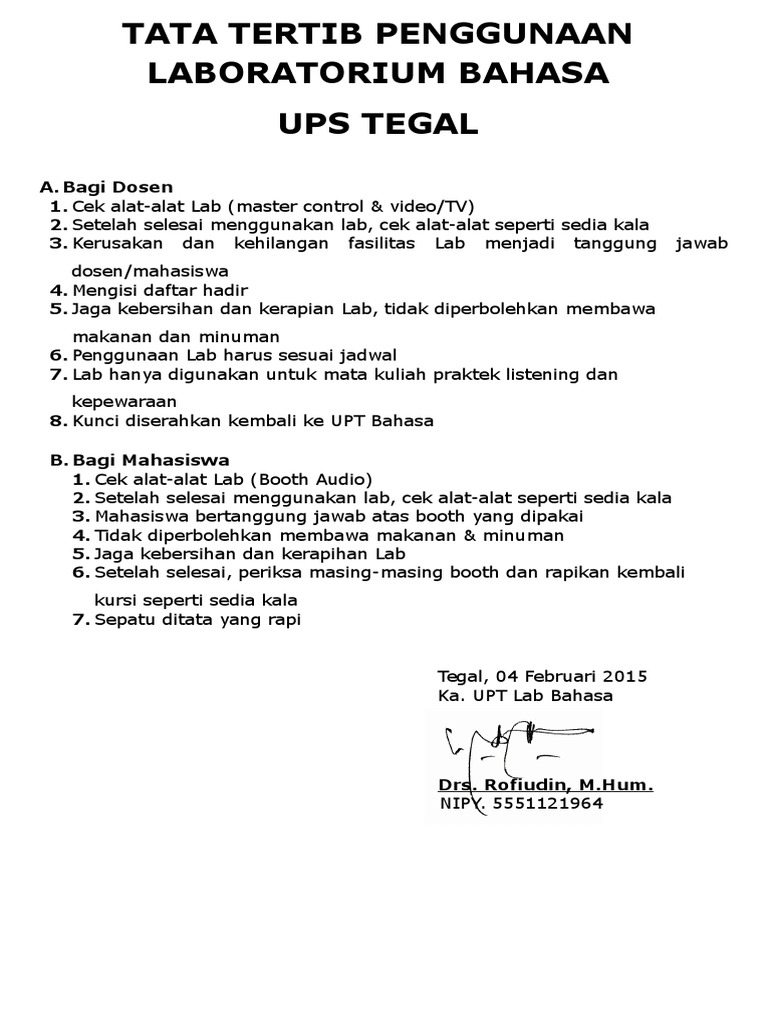 Tata Tertib Laboratorium Bahasa UPS Tegal | PDF