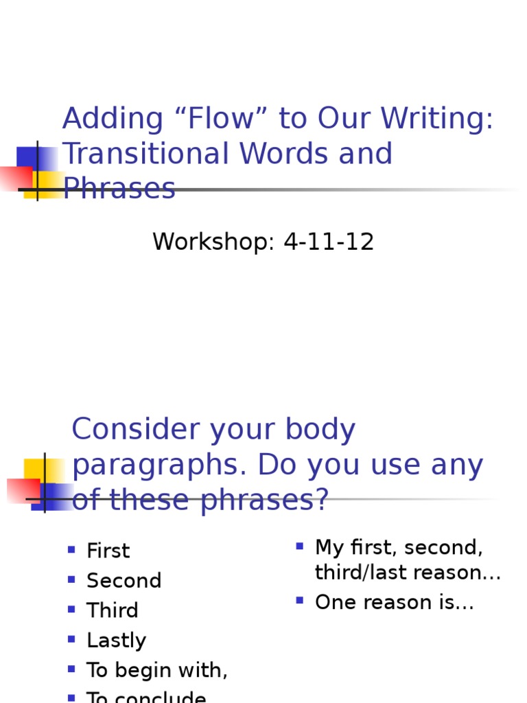 Effective Transitional Words for Paragraphs | PDF | Phrase | Paragraph