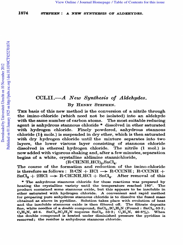 Stephen Reaction | PDF | Ether | Aldehyde