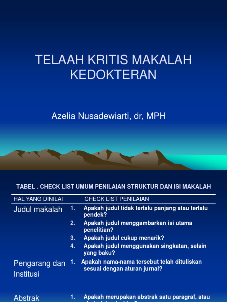 Telaah Kritis Makalah Kedoktera | PDF