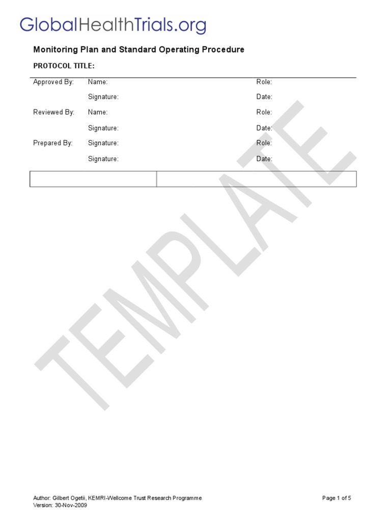 Monitoring Plan and Standard Operating Procedure | Clinical Trial ...