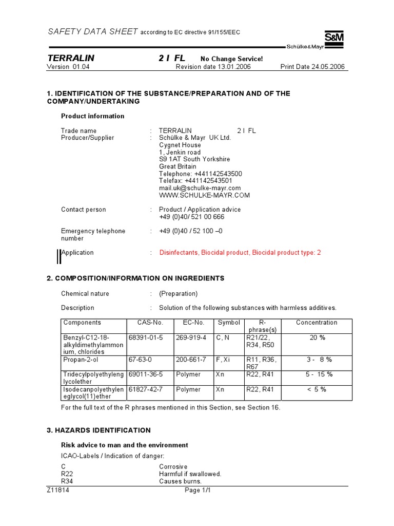 MSDS Terralin | PDF | Waste | Water