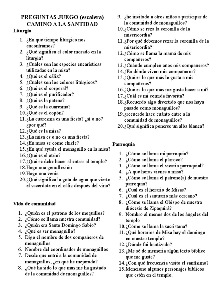 Guía de preguntas para la formación de monaguillos | PDF | Misa ...