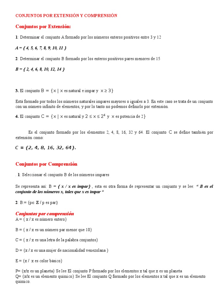 De Conjuntos Por Extensión y Comprensión | Conjunto (Matemáticas ...
