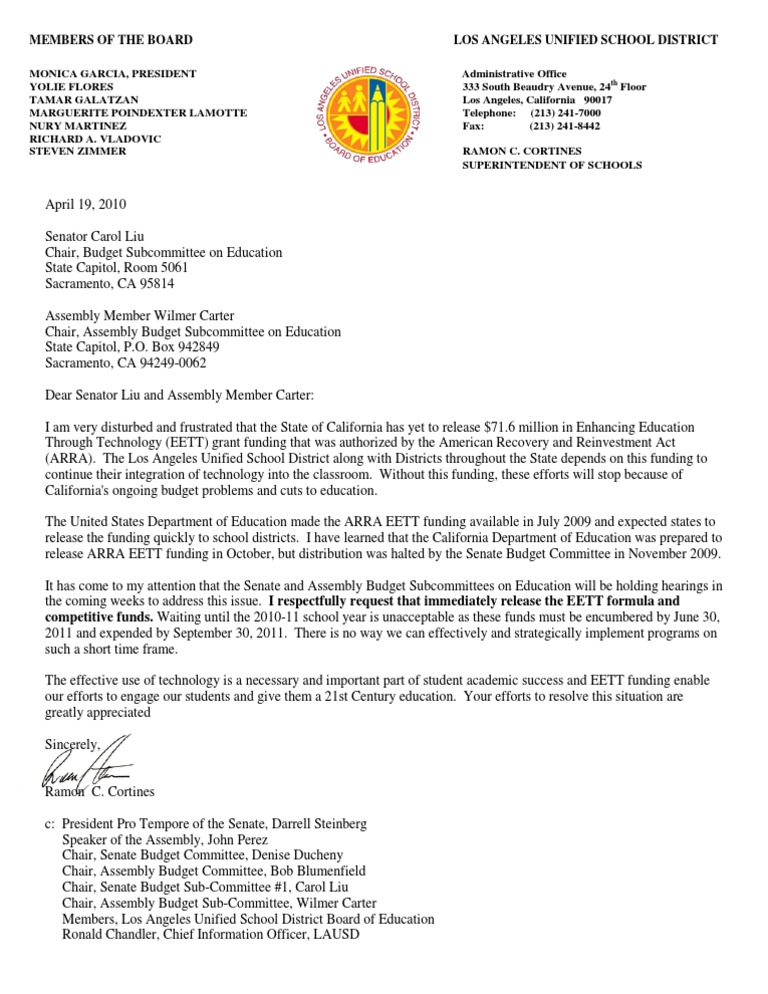 Lausd Eett Letter | PDF | Government
